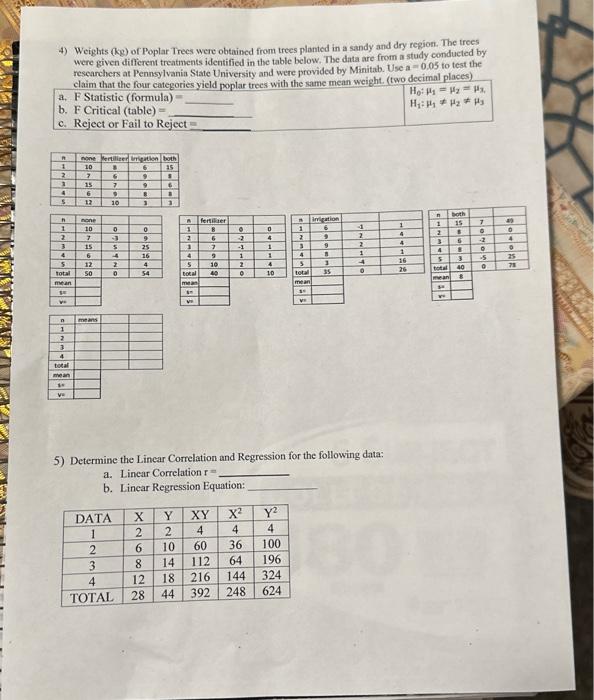 Solved 4) Weights (kg) of Poplar Trees were obtained from | Chegg.com