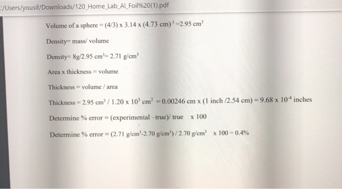 Thickness, Density, and Relative Density of Aluminum | Chegg.com