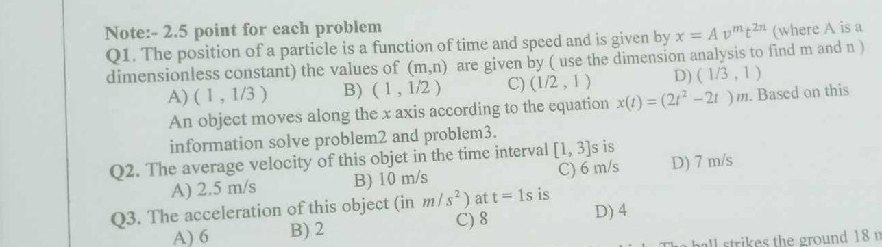 Solved Note:- 2.5 point for each problem Q1. The position of | Chegg.com