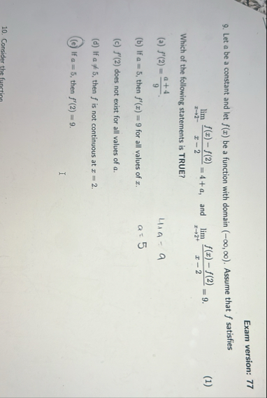 Solved Exam version: 779. ﻿Let a ﻿be a constant and let f(x) | Chegg.com
