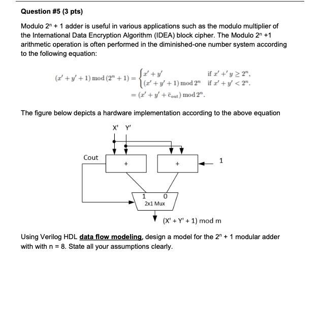 Solved Question 5 3 Pts Modulo 2n 1 Adder Is Useful In
