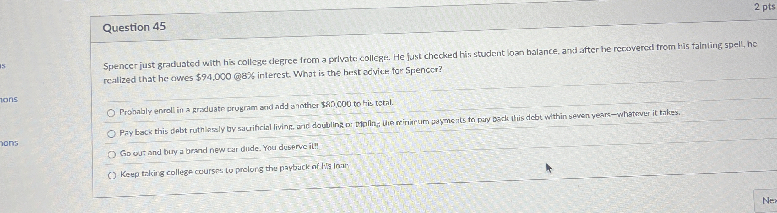 Solved 2 ﻿ptsQuestion 45Spencer just graduated with his | Chegg.com