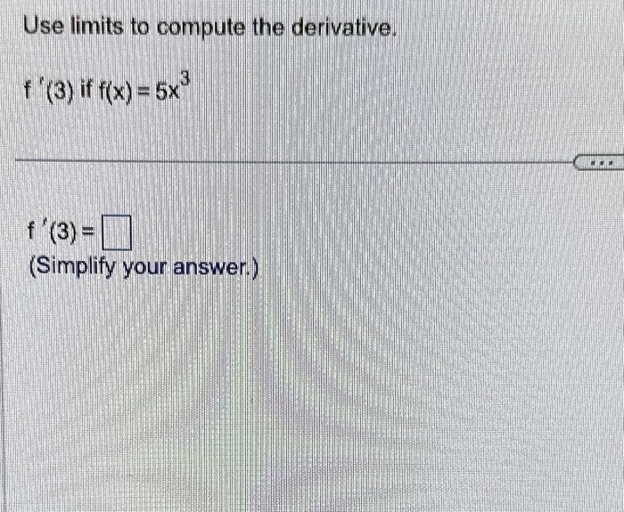 Solved Use limits to compute the derivative. f′(9) where | Chegg.com