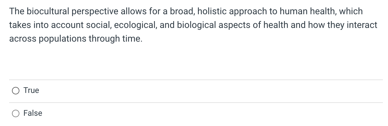 Solved The biocultural perspective allows for a broad, | Chegg.com