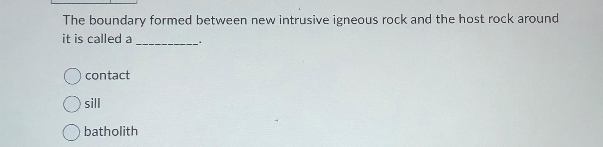 Solved The boundary formed between new intrusive igneous | Chegg.com