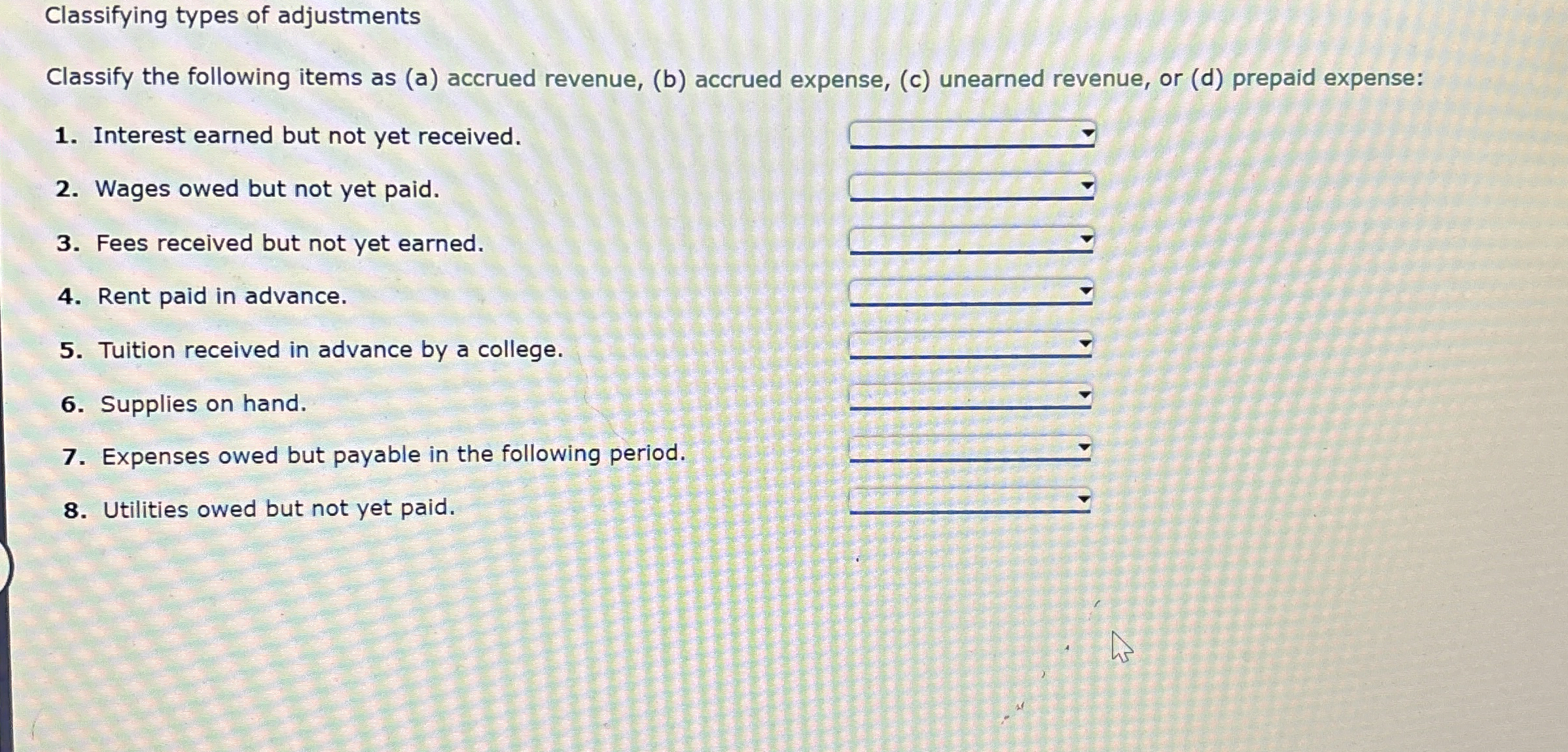 Solved Classifying types of adjustmentsClassify the | Chegg.com