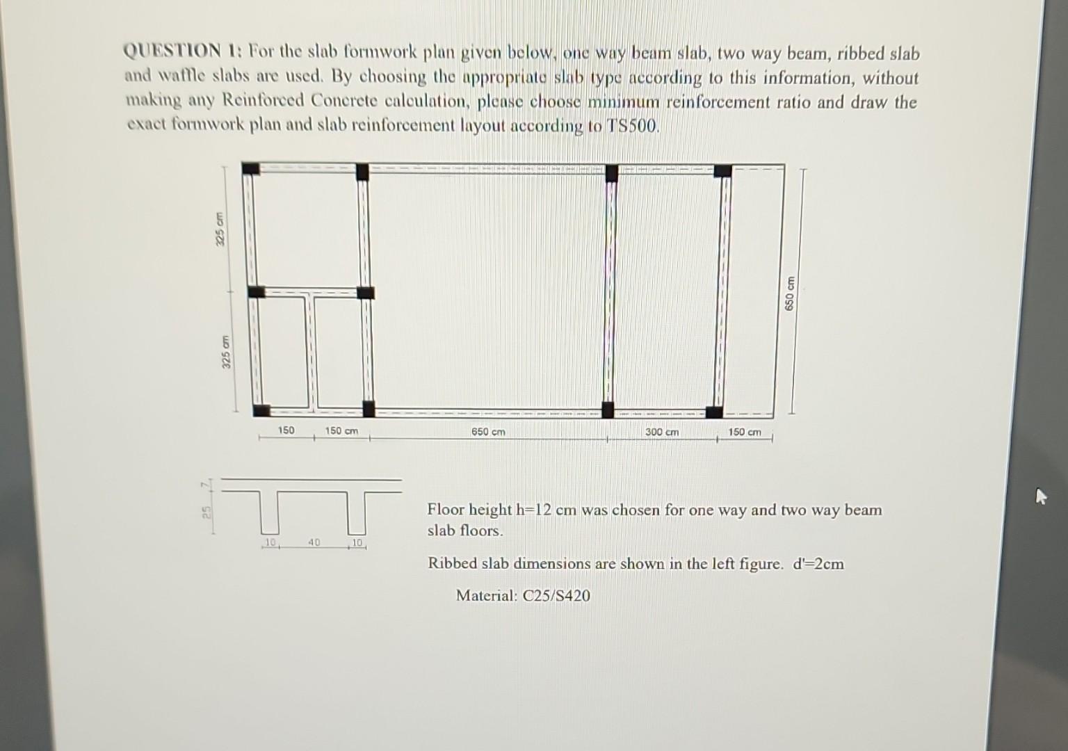 Solved QUESTION 1: For the slab formwork plan given below, | Chegg.com