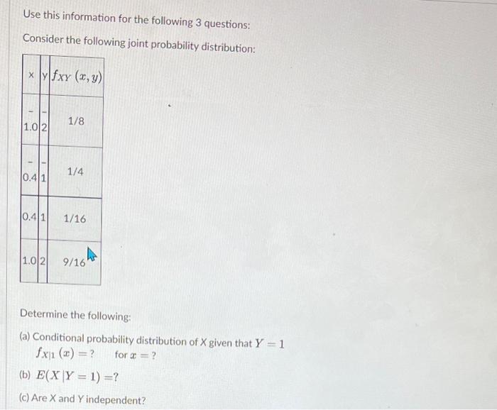 Solved Use this information for the following 3 questions: | Chegg.com