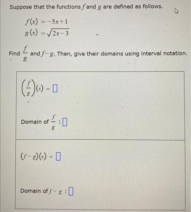Solved Suppose that the functions f and g are defined as | Chegg.com