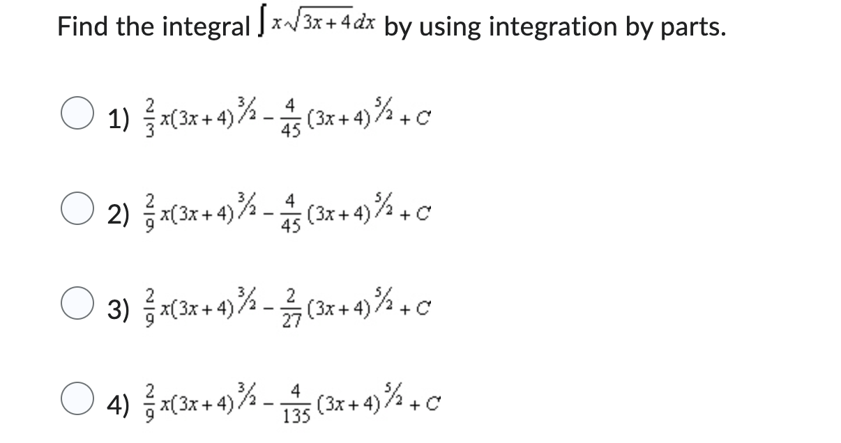 Solved Find the integral ∫﻿﻿x3x+42dx ﻿by using integration | Chegg.com