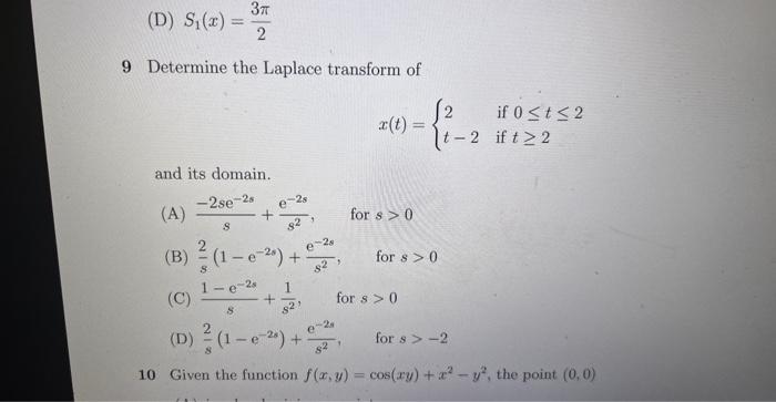 Solved (D) S1(x)=23π 9 Determine the Laplace transform of | Chegg.com