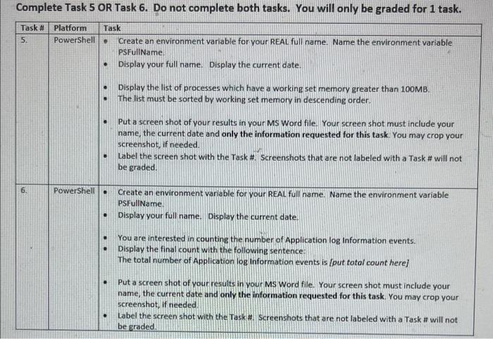 Solved Complete Task 5 OR Task 6. Do not complete both | Chegg.com