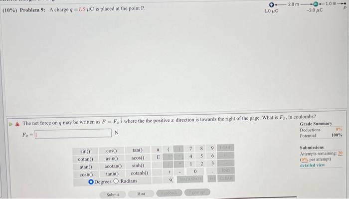 Solved (10\%) Problem 9: A charge q=1.5μC is placed at the | Chegg.com