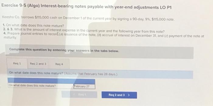 Solved Exercise 9-5 (Algo) Interest-bearing notes payable | Chegg.com