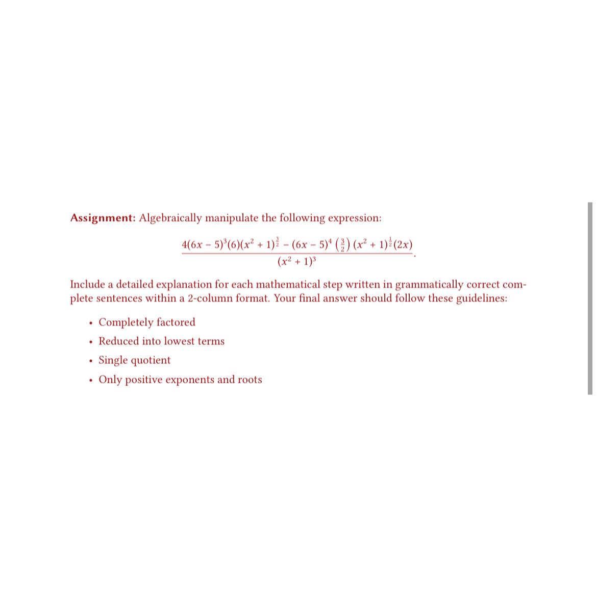 Solved Assignment: Algebraically manipulate the following | Chegg.com