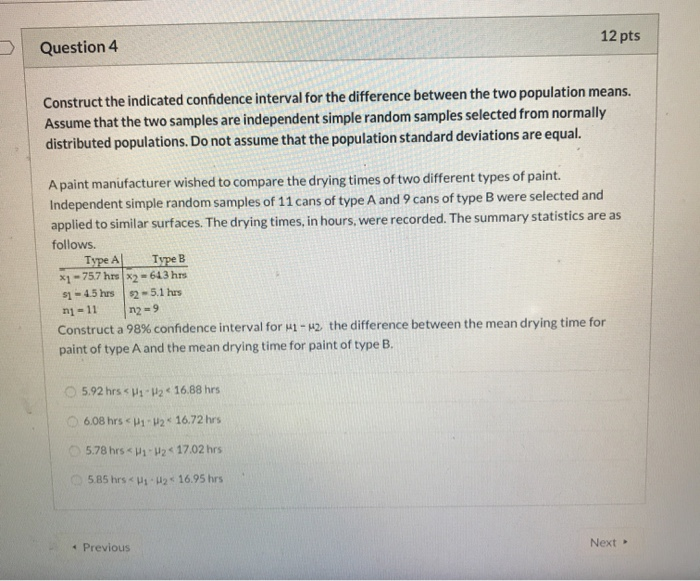 Solved Question 4 12 pts Construct the indicated confidence | Chegg.com