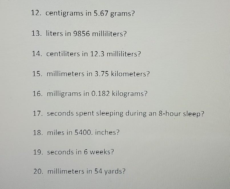Solved Word problems. Consider Sig Figs when giving your | Chegg.com
