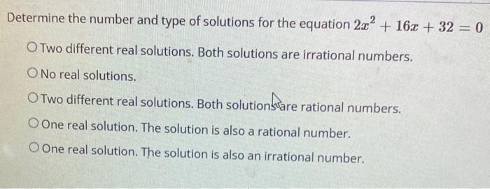 Solved Determine the number and type of solutions for the | Chegg.com