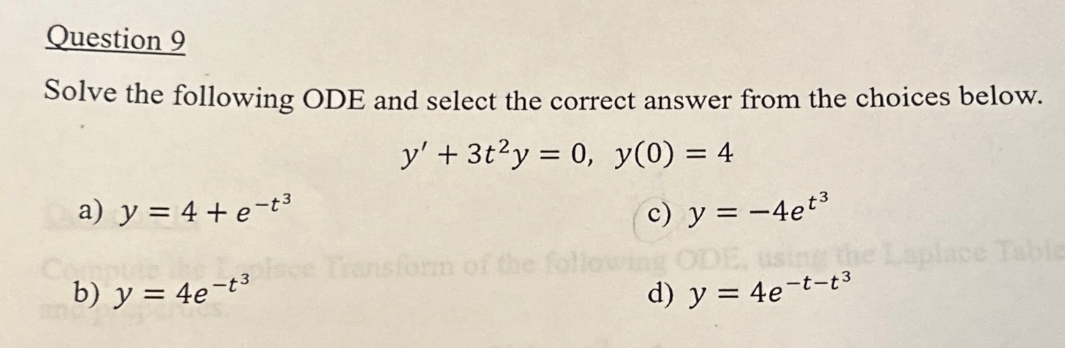 Solved Question 9Solve the following ODE and select the | Chegg.com