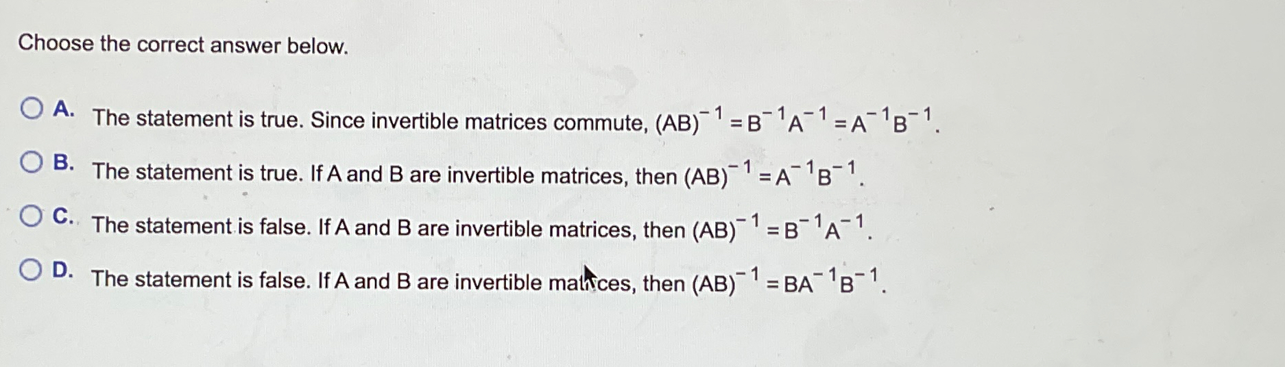 Solved Choose the correct answer below.A. ﻿The statement is | Chegg.com