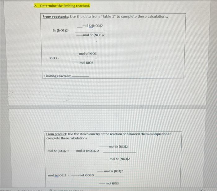 Solved Table 1 1. Write the balanced chemical equation for | Chegg.com