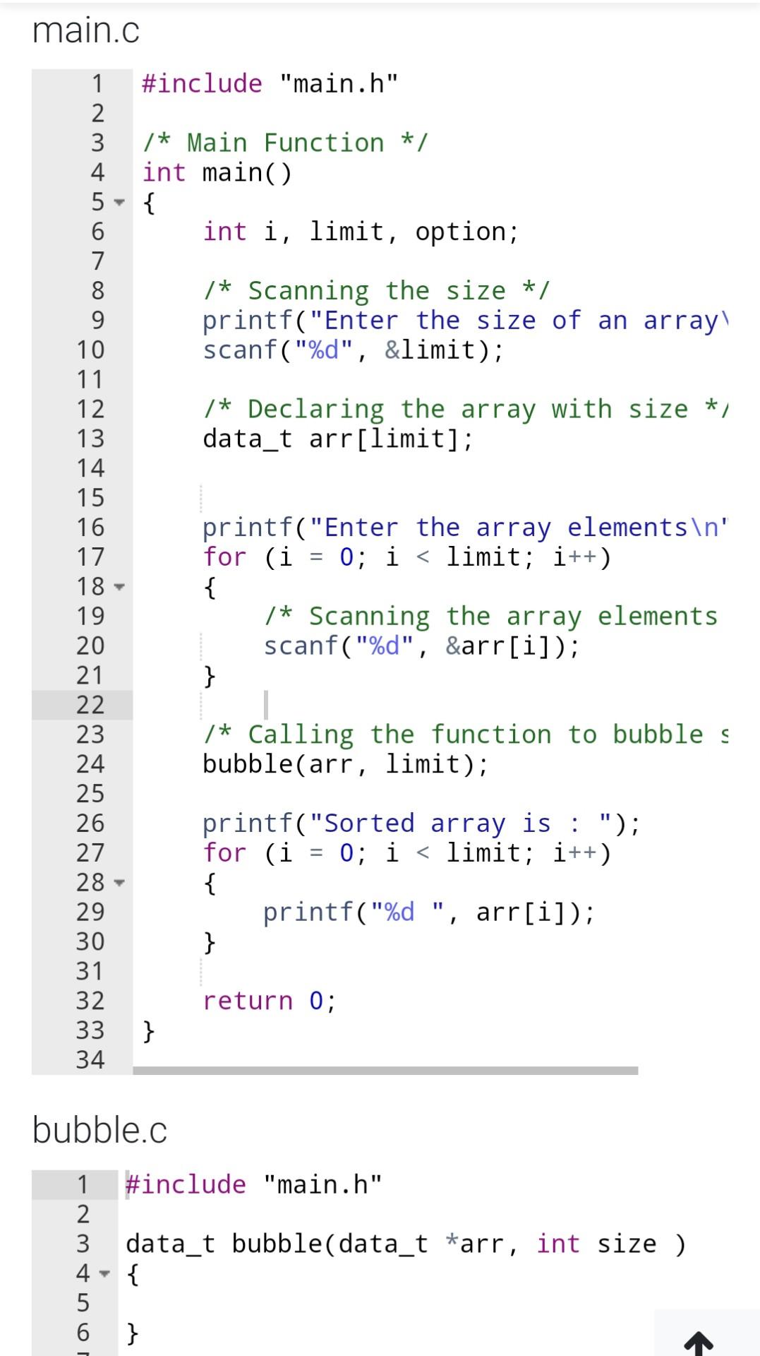 Solved Bubble Sort :\#include "main.h" /* Main Function */ | Chegg.com