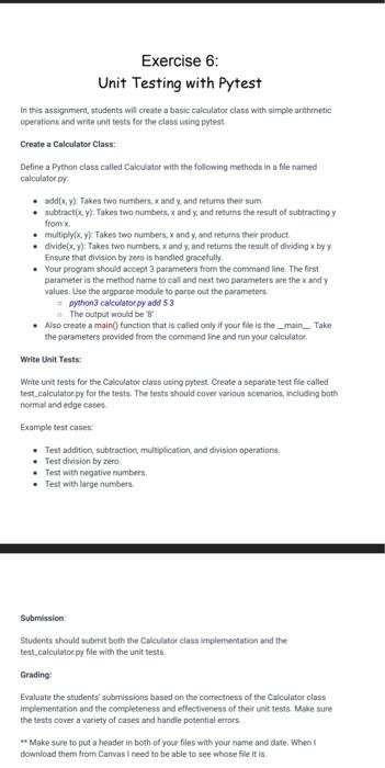 Solved Unit Testing with Pytest In thes assignment, students | Chegg.com
