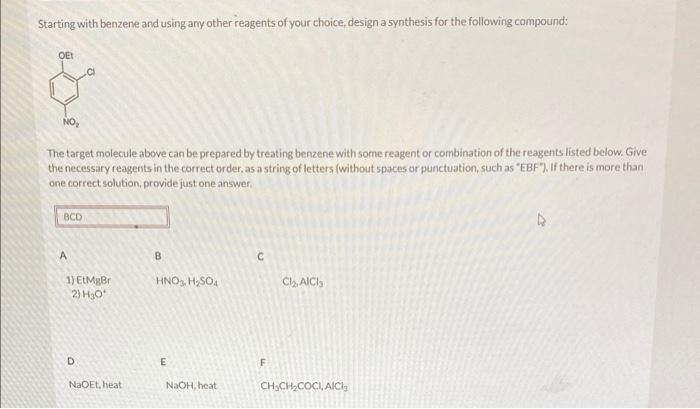 Solved Starting with benzene and using any other reagents of | Chegg.com