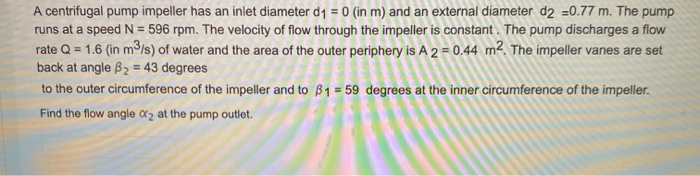 Solved A centrifugal pump impeller has an inlet diameter d1 | Chegg.com