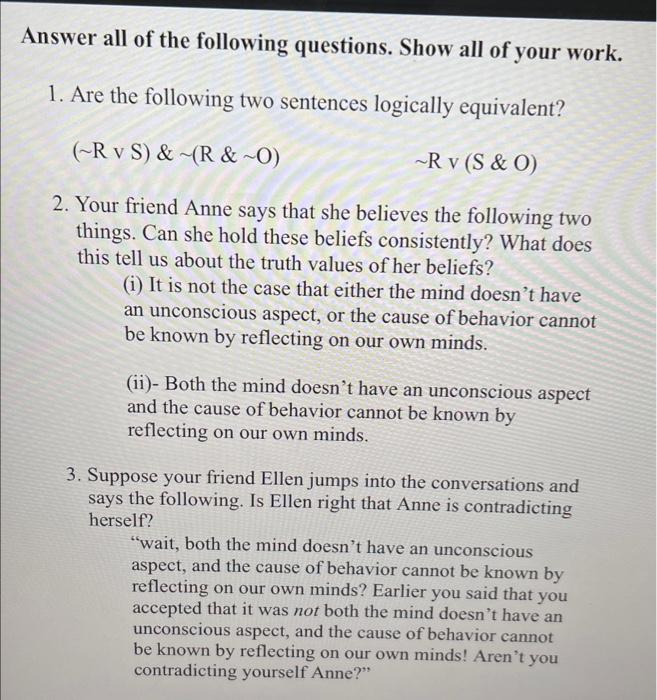 Solved Answer all of the following questions. Show all of | Chegg.com