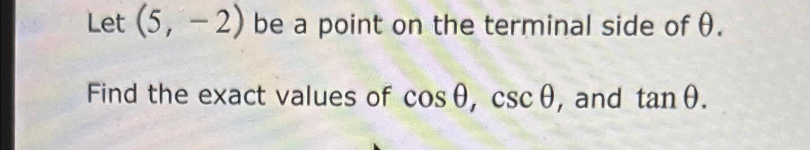 Let (5,-2) ﻿be a point on the terminal side of θ.Find | Chegg.com
