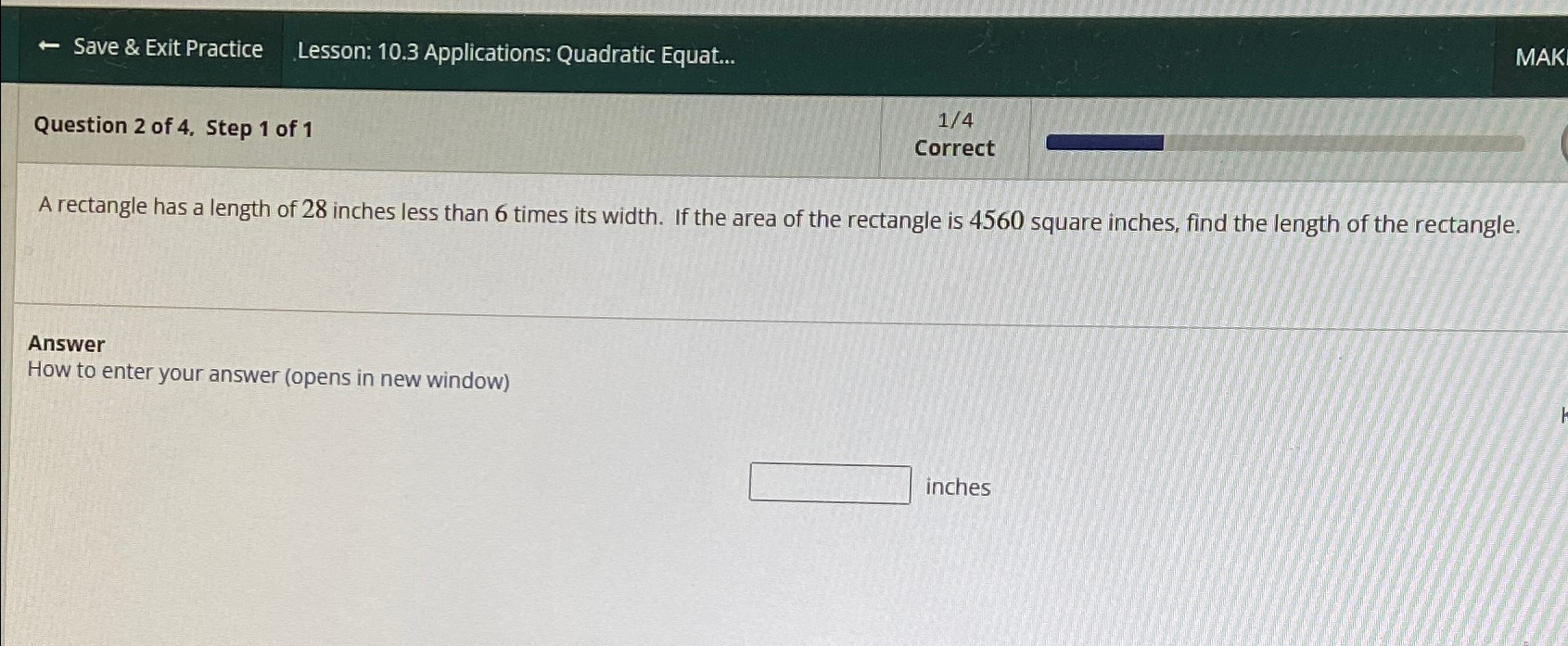 Solved larr Save & Exit PracticeLesson: 10.3 ﻿Applications: | Chegg.com