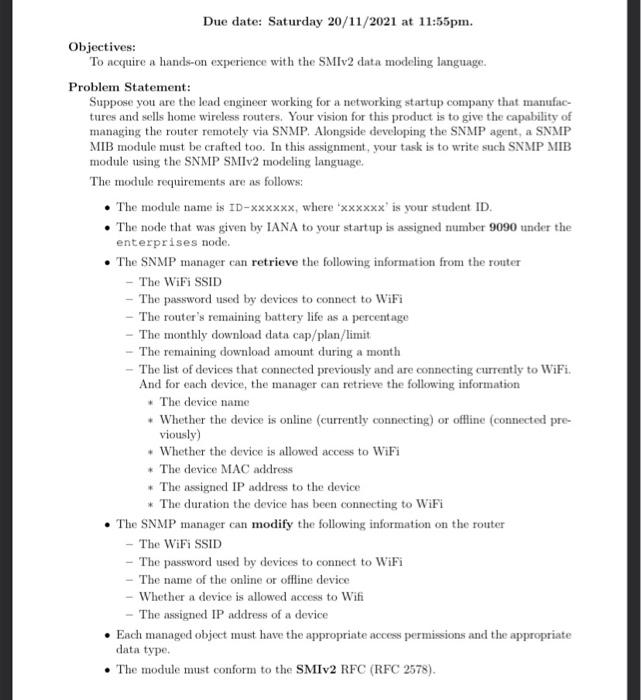 Due date: Saturday 20/11/2021 at 11:55pm. Objectives: | Chegg.com