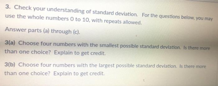 Solved 3. Check your understanding of standard deviation. | Chegg.com