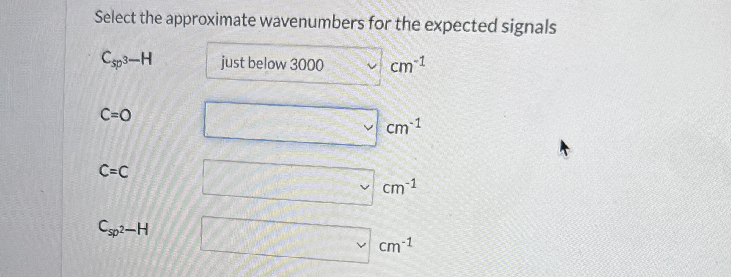 Solved Select the approximate wavenumbers for the expected | Chegg.com