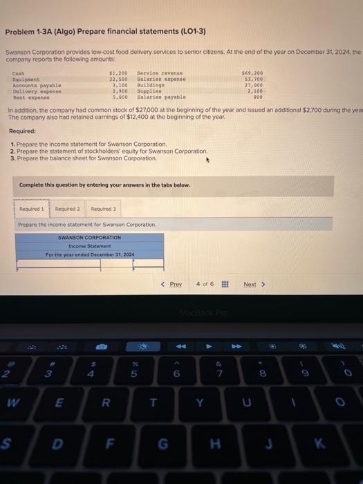 Solved Problem 1-3a (algo) Prepare Financial Statements 