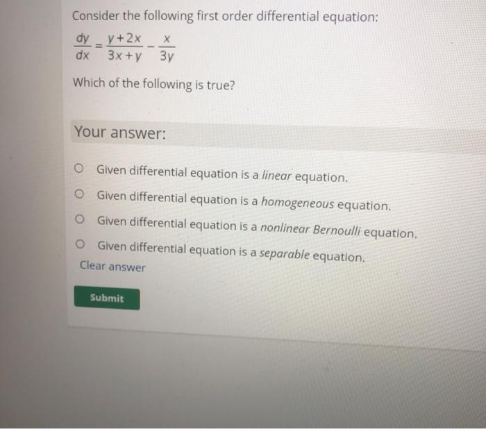 Solved Consider the following first order differential | Chegg.com