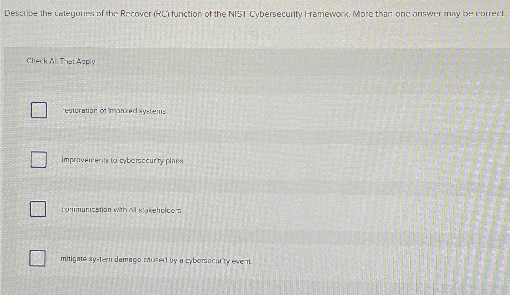 Solved Describe the categories of the Recover (RC) ﻿function | Chegg.com