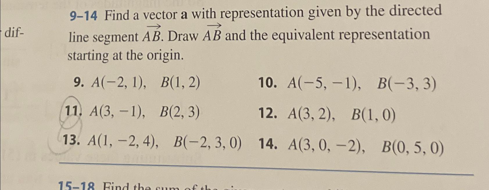 Solved 9-14 ﻿Find a vector a with representation given by | Chegg.com
