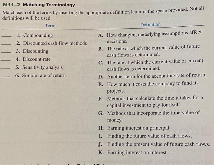 Solved M11-2 Matching Terminology Match each of the terms by | Chegg.com