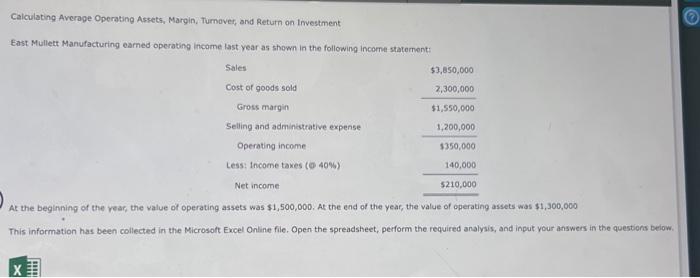 Solved Calculating Average Operating Assets, Margin, | Chegg.com