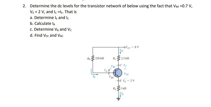 Solved 2. Determine the dc levels for the transistor network | Chegg.com
