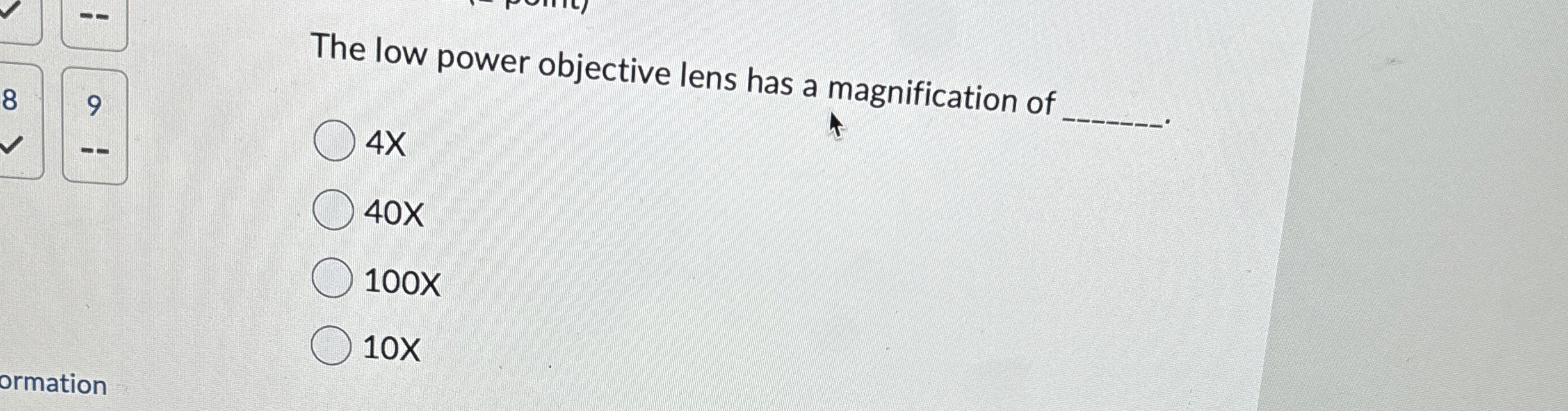 Solved The low power objective lens has a magnification | Chegg.com