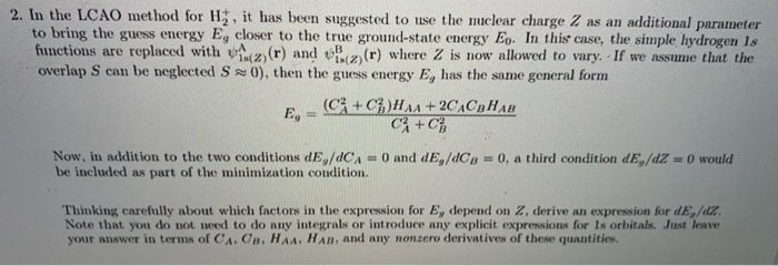 Solved 2. In the LCAO method for Hy, it has been suggested | Chegg.com
