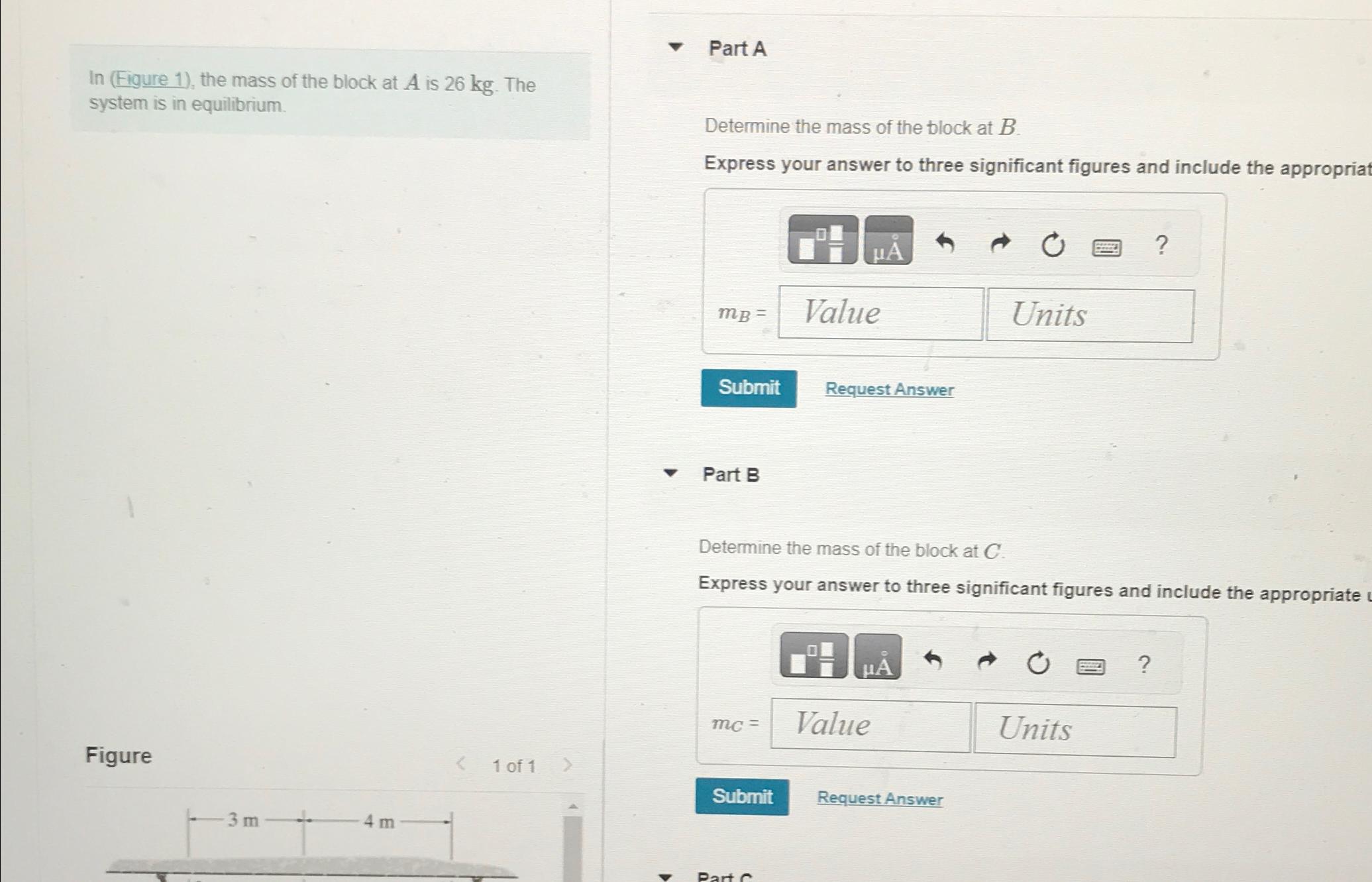 Solved Part A\\nIn (Figure 1), the mass of the block at A is | Chegg.com