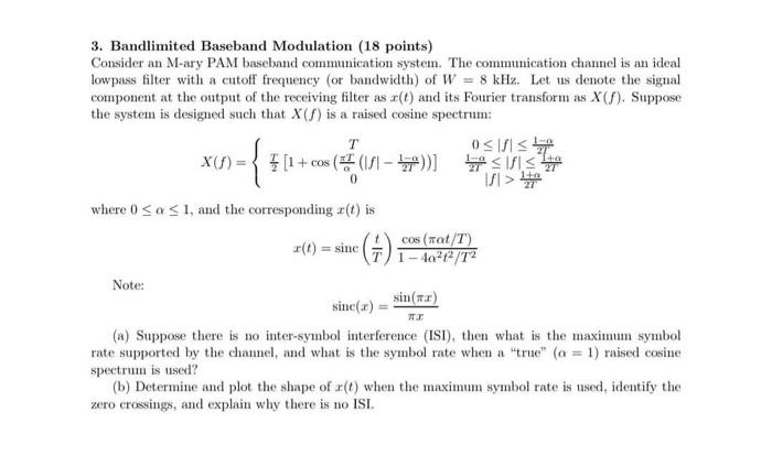 Solved 3 Bandlimited Baseband Modulation 18 Points