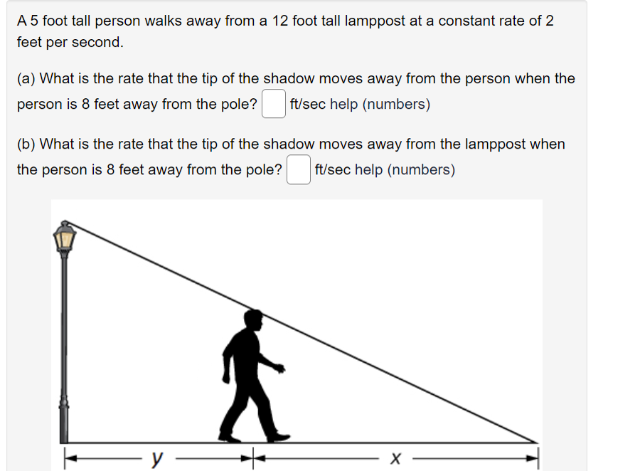 Solved A 5 foot tall person walks away from a 12 foot tall | Chegg.com Solved A 5 foot tall person walks away from a 12 foot tall | Chegg.com