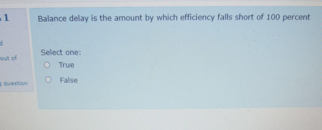 Solved 1 Balance delay is the amount by which efficiency | Chegg.com