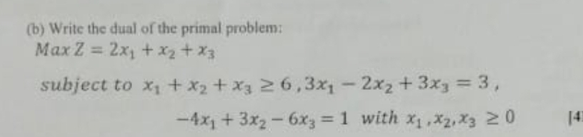 Solved (b) ﻿Write the dual of the primal | Chegg.com