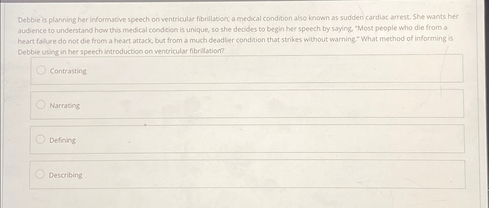 Solved Debbie is planning her informative speech on | Chegg.com